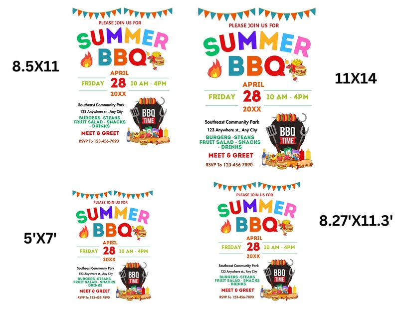Summer BBQ Party Flyer Canva Editable Template, Summer Picnic Flyer ...
