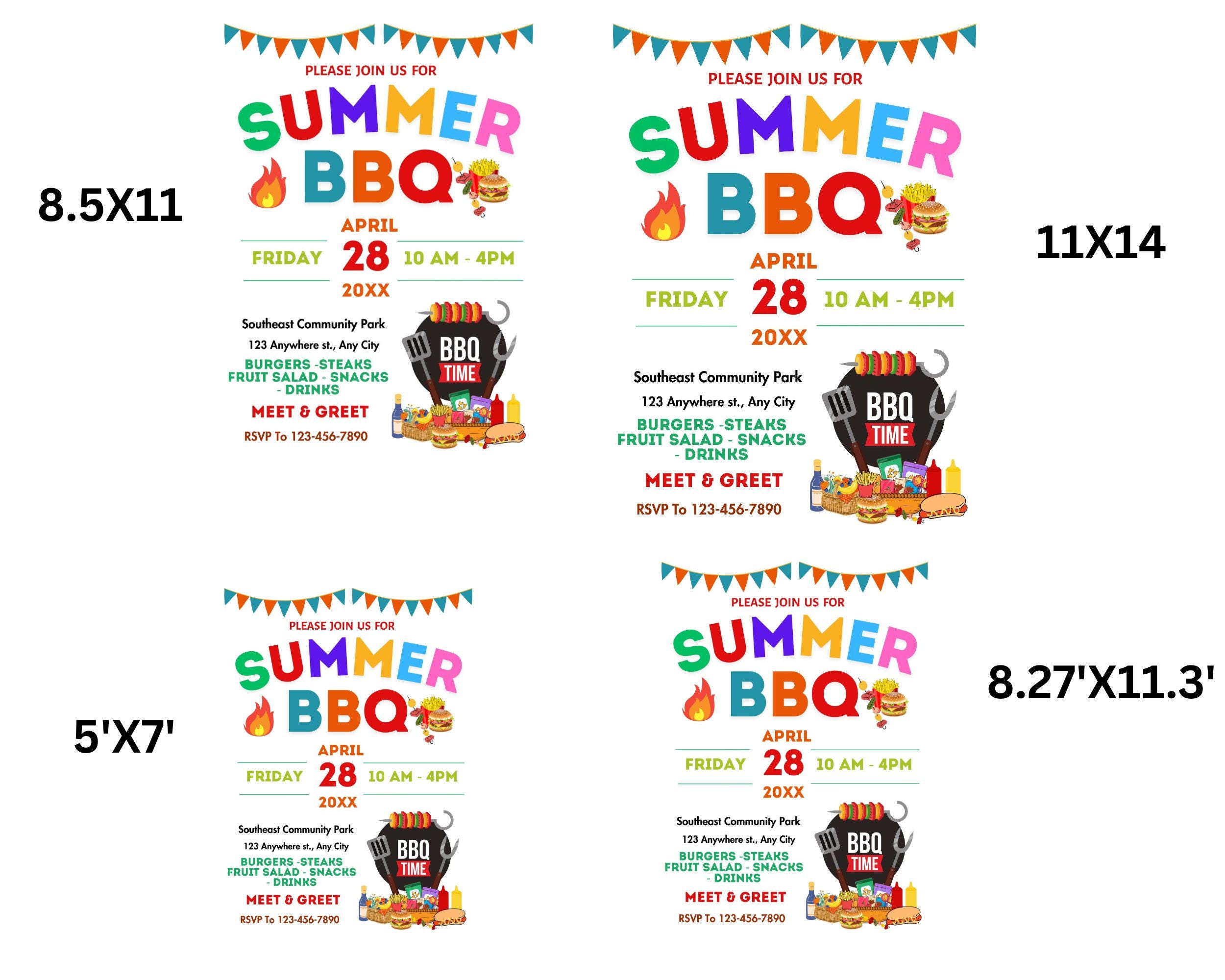 Summer BBQ Party Flyer Canva Editable Template, Summer Picnic Flyer ...