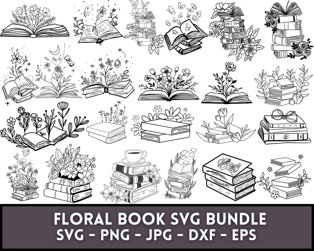 Floral Book SVG, Book Svg Bundle, Books With Flowers Svg, Reading Book ...