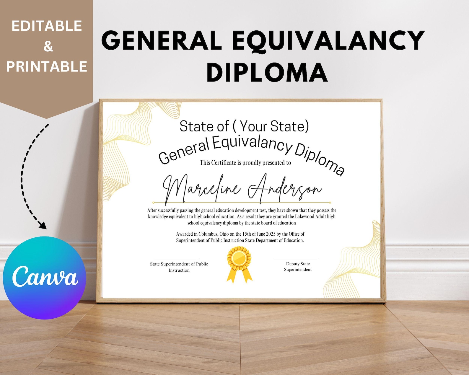 Editable Ged Diploma General Equivalency Diploma High School Diploma ...