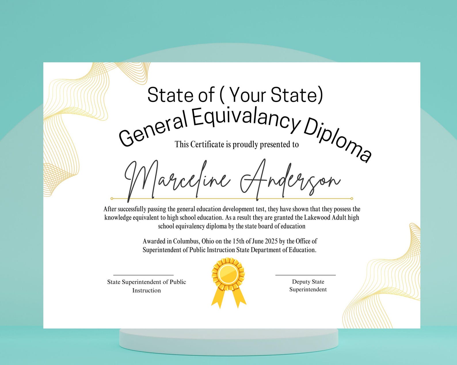 Editable Ged Diploma\ General Equivalency Diploma\ High School Diploma ...