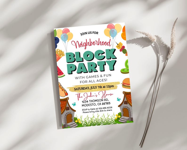 Block Party Flyer Template, Editable Neighborhood Block Party Invite ...