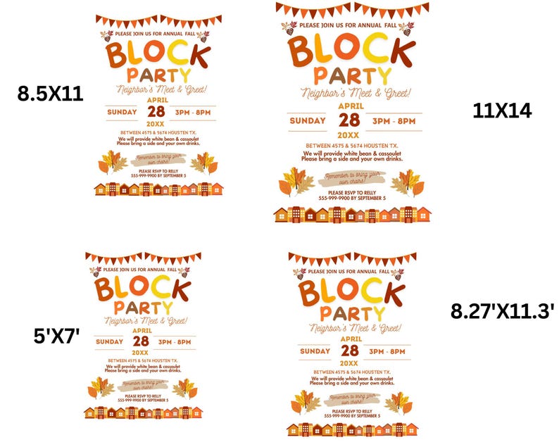 Fall Block Party Flyer Template, Editable Fall Block Party Announcement ...