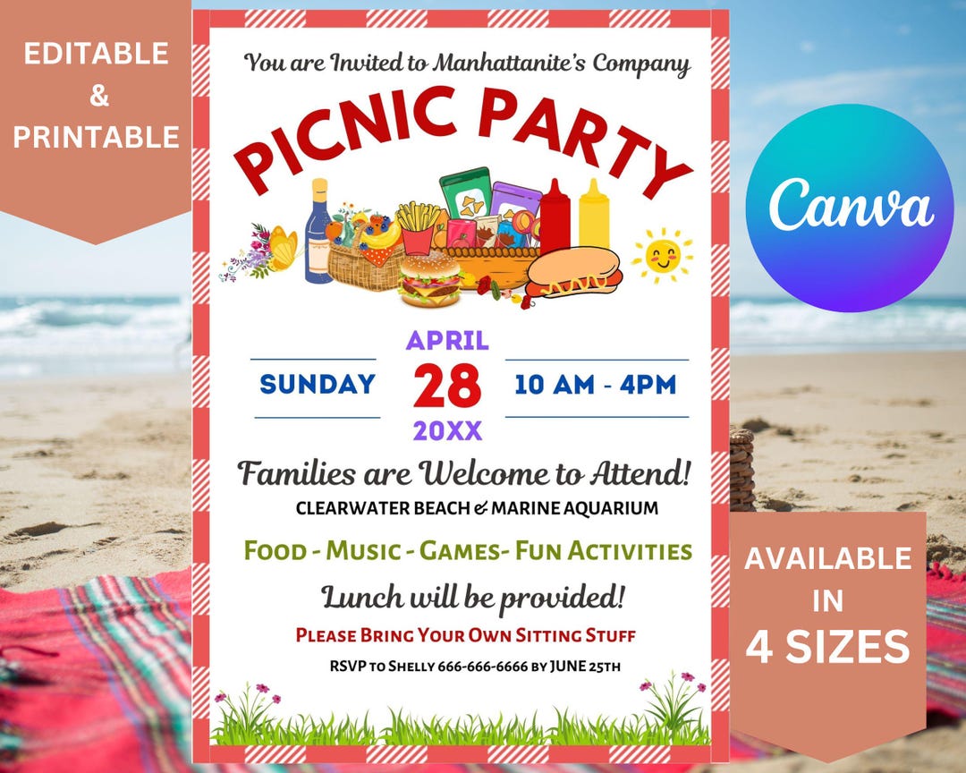 Company Picnic Flyer Editable Canva Template, Family Picnic Fundraiser Invitation, Customer ...