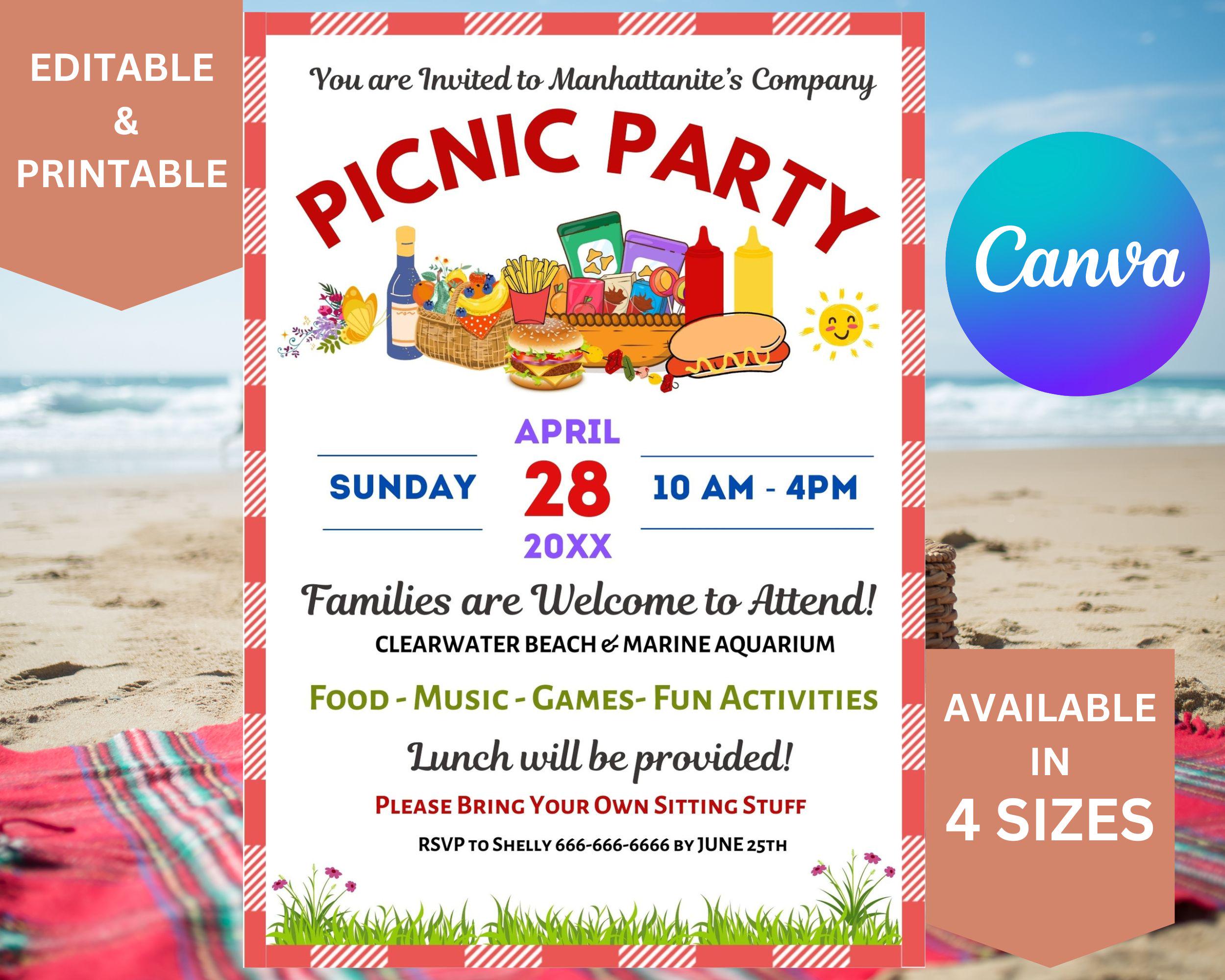 Company Picnic Flyer Editable Canva Template, Family Picnic Fundraiser ...