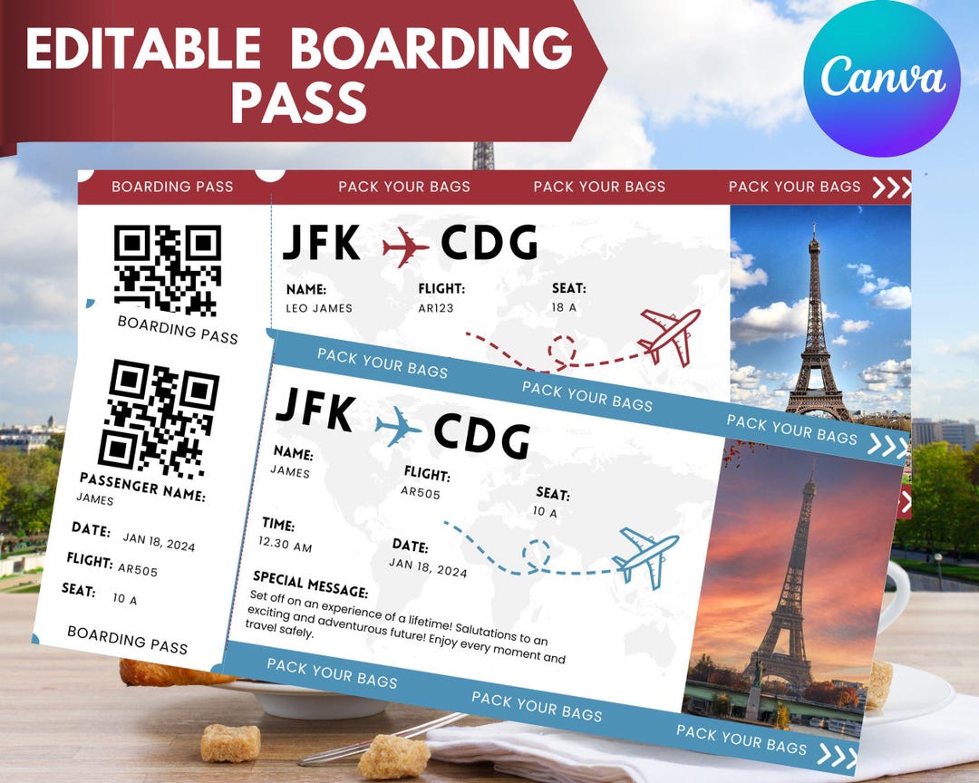 Printable Boarding Pass Airline Ticket Gift Surprise Trip Reveal ...