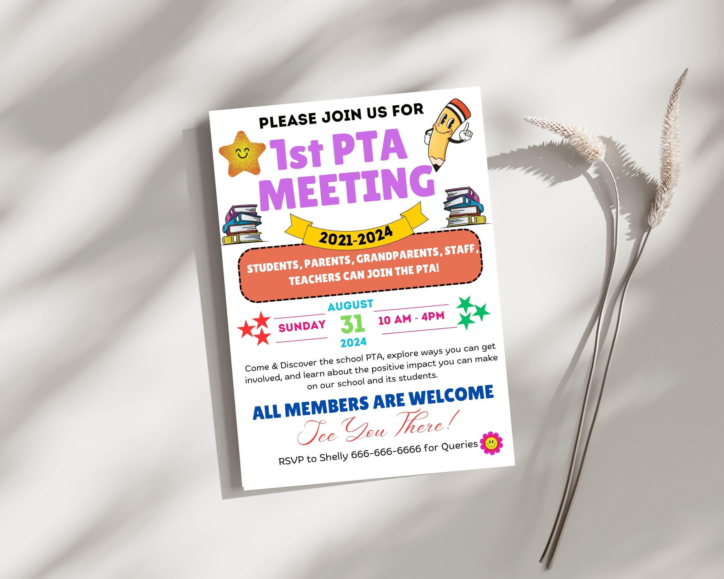 PTO PTA Meeting Flyer, Pto/pta Information Meeting Flyer, Editable ...