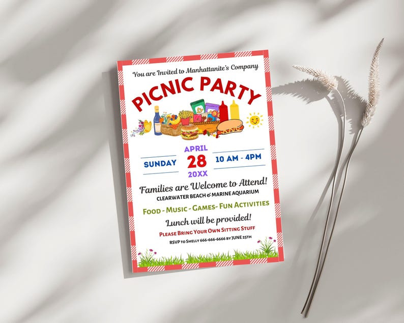 Company Picnic Flyer Editable Canva Template, Family Picnic Fundraiser ...