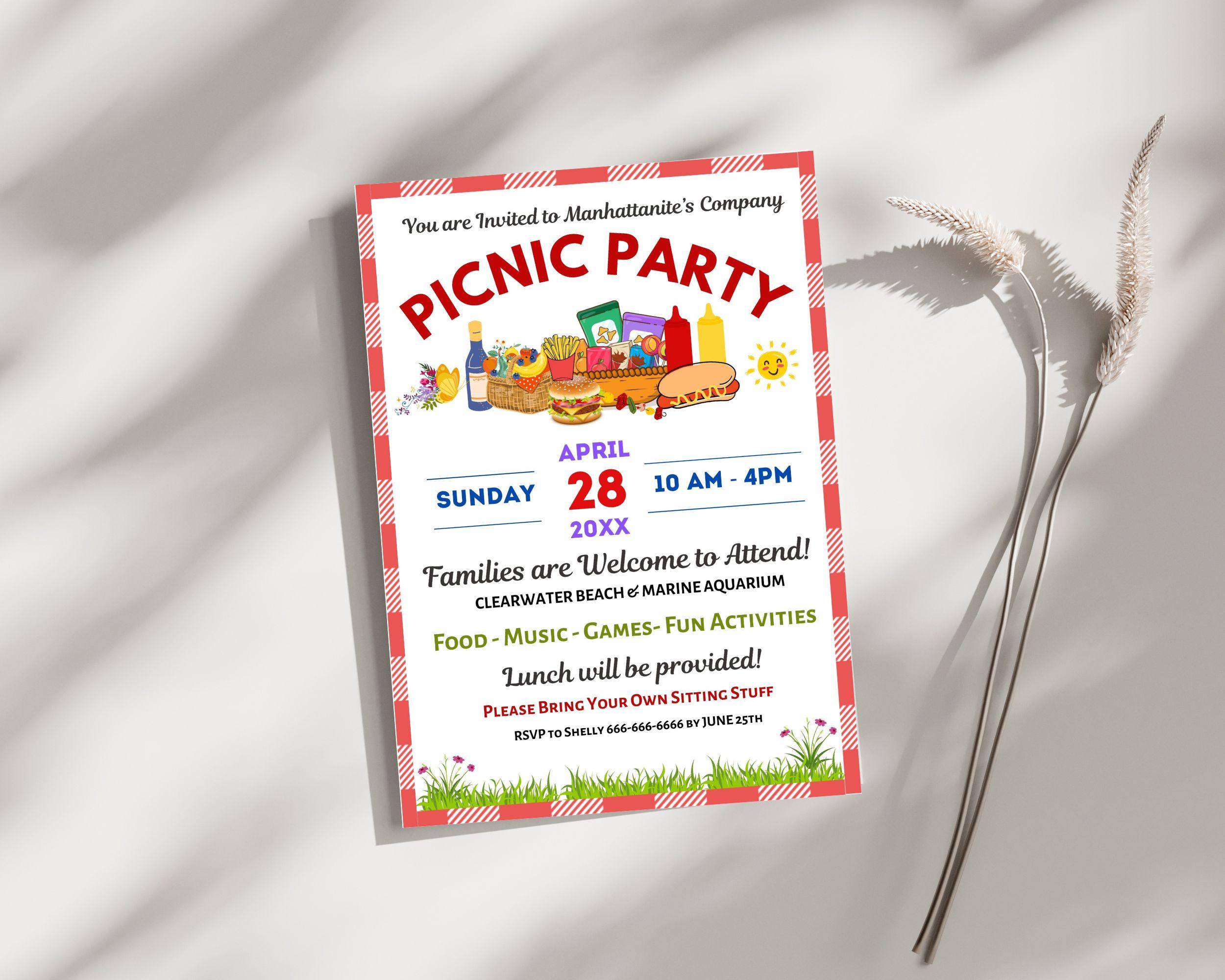 Company Picnic Flyer Editable Canva Template, Family Picnic Fundraiser ...