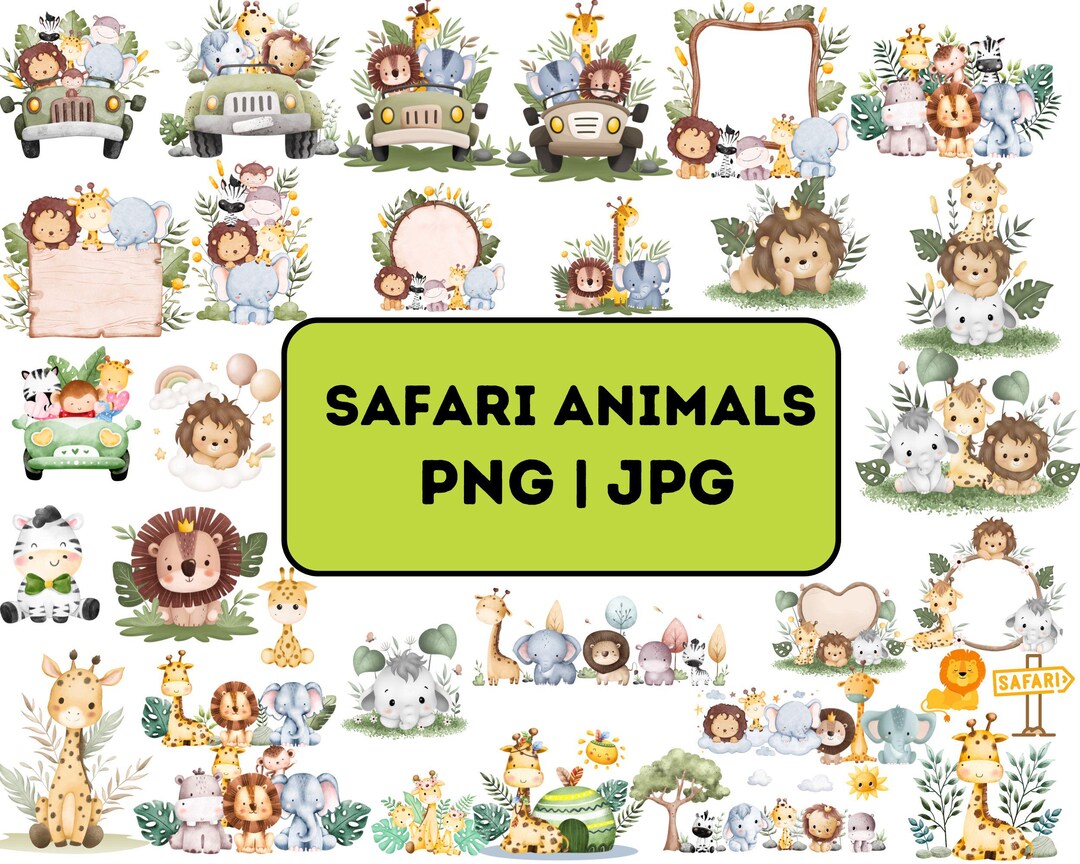 Safari Animals Watercolor Clipart \ Safari Animals Svg \ Safari Animals ...
