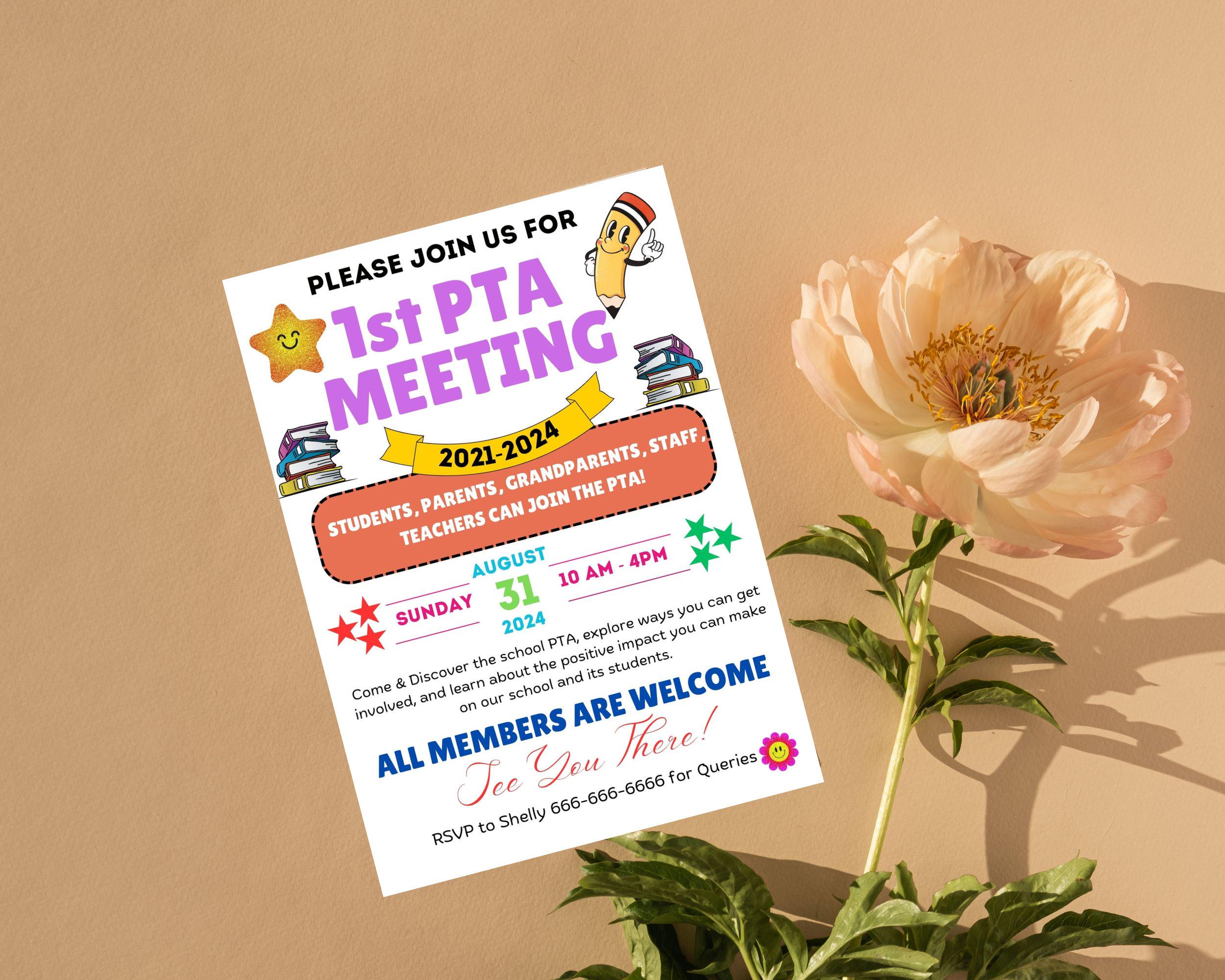 PTO PTA Meeting Flyer, Pto/pta Information Meeting Flyer, Editable ...