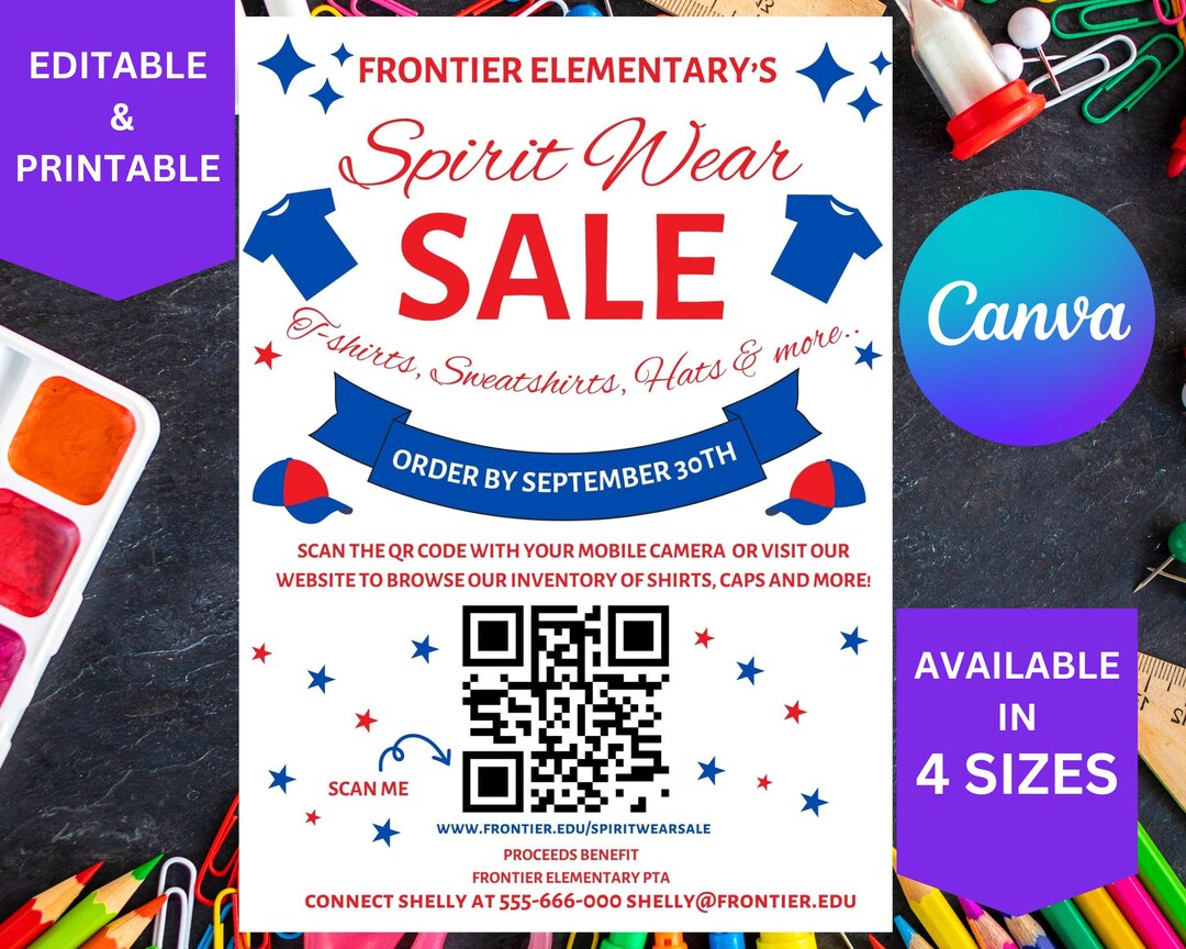 School Spirit Wear Sale Flyer Template, Editable School Clothing Sale ...