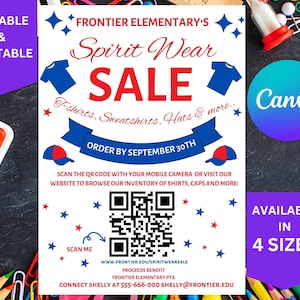 School Spirit Wear Sale Flyer Template, Editable School Clothing Sale ...