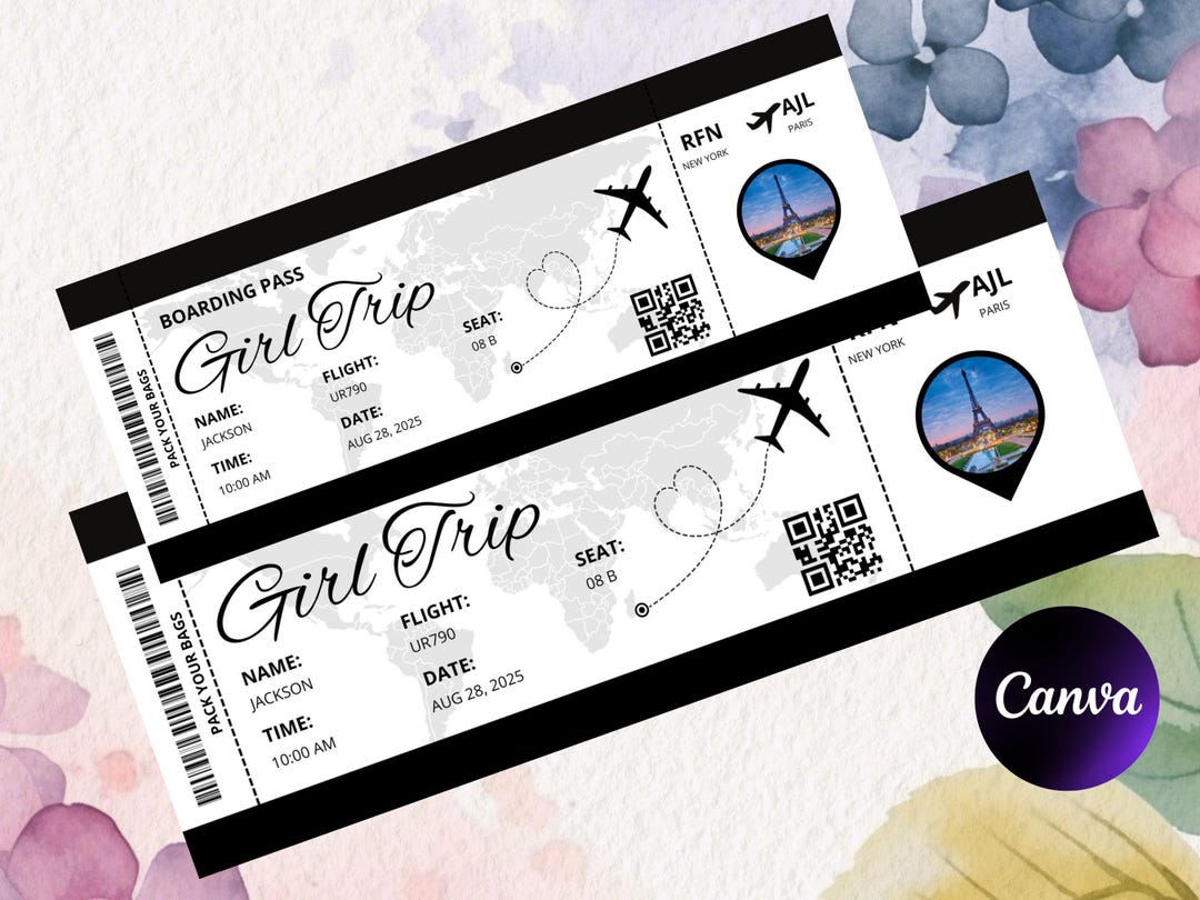 Editable Boarding Pass Template, Printable Personalized Airline Ticket ...