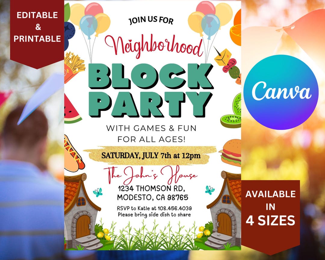 Block Party Flyer Template, Editable Neighborhood Block Party Invite ...