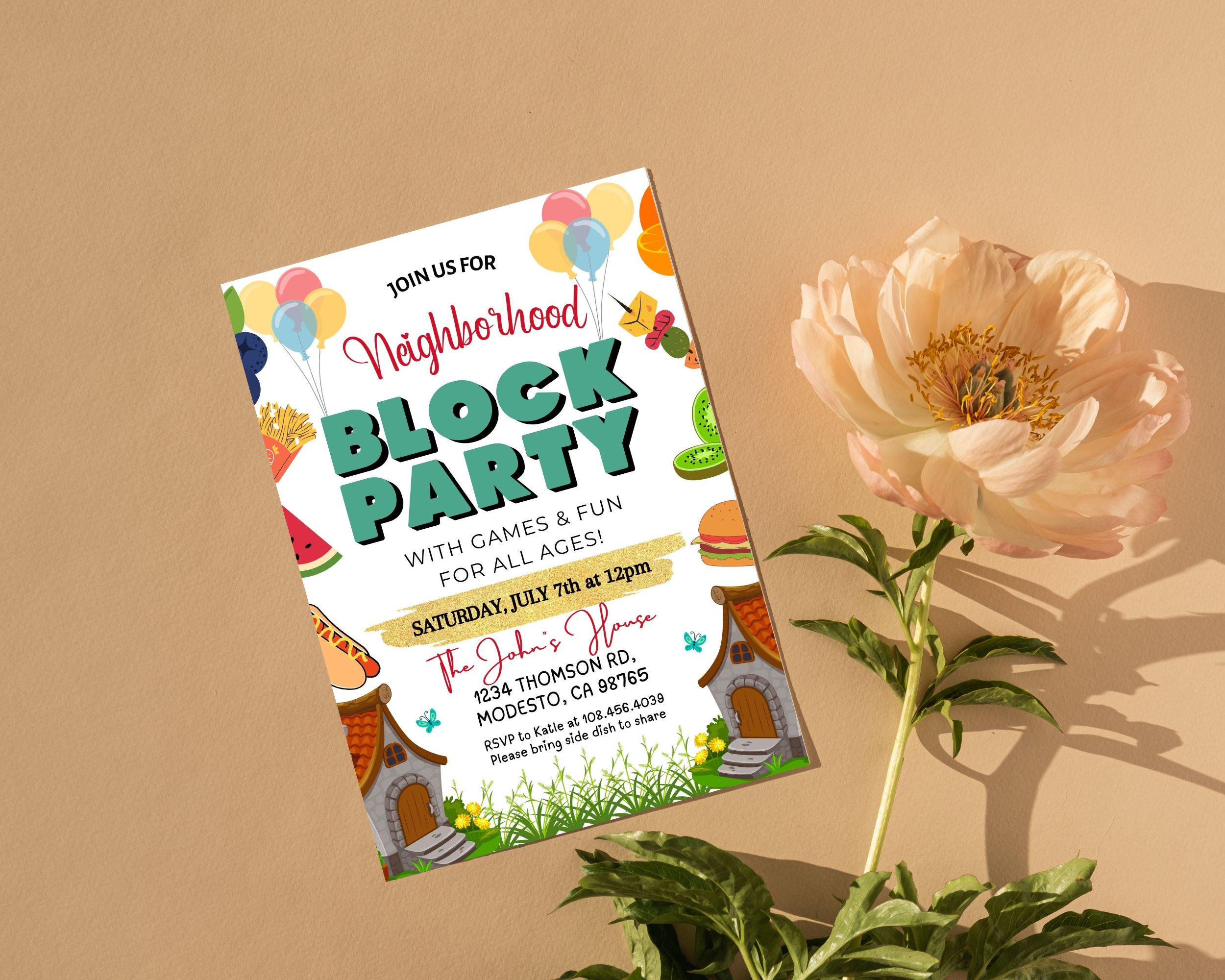 Block Party Flyer Template, Editable Neighborhood Block Party Invite ...