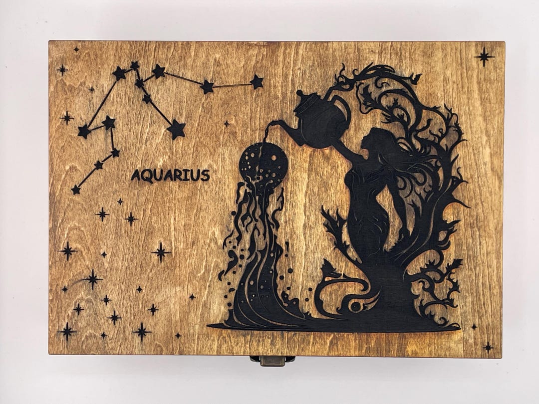Aquarius Wooden Zodiac Gift Box - Etsy