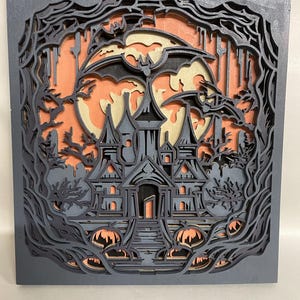Spooky Haunted House Wooden Artwork Panel - Etsy