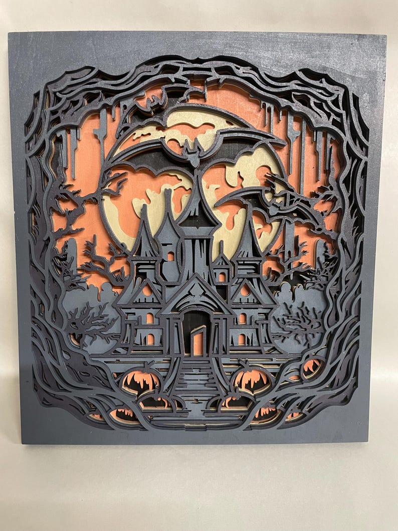 Spooky Haunted House Wooden Artwork Panel - Etsy
