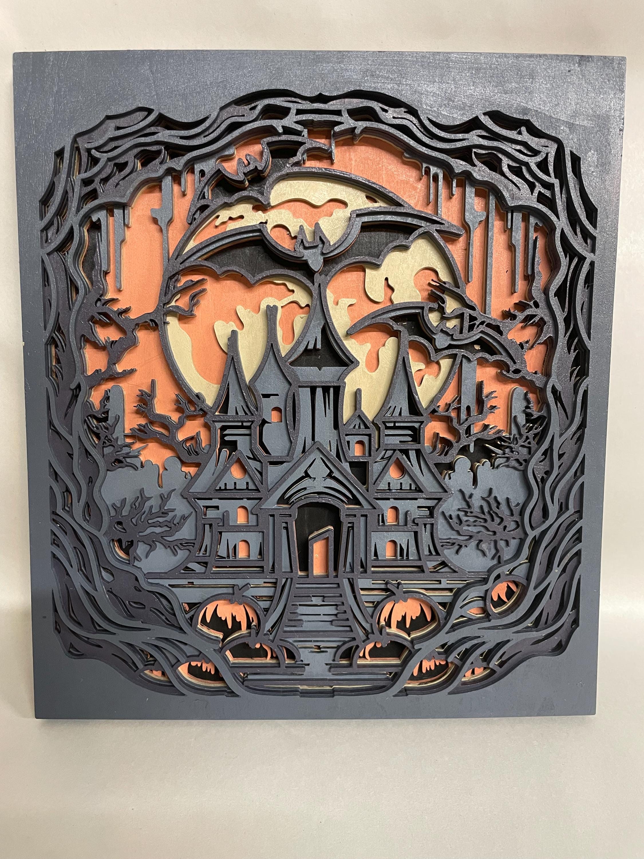 Spooky Haunted House Wooden Artwork Panel - Etsy
