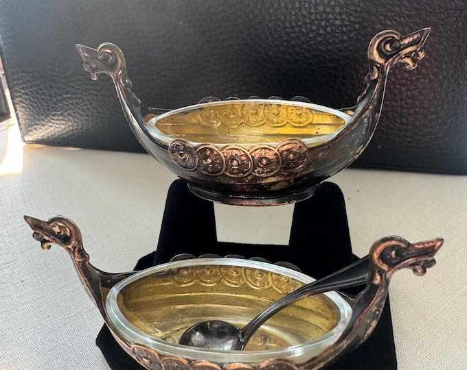 Set of Two Sterling Silver 830S Viking Ship Salt Cellar - Etsy