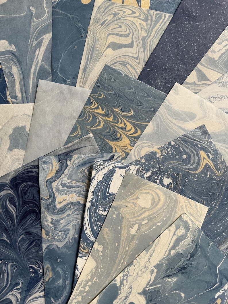 Indigo Hand Marbled Japanese Paper Samples - Etsy
