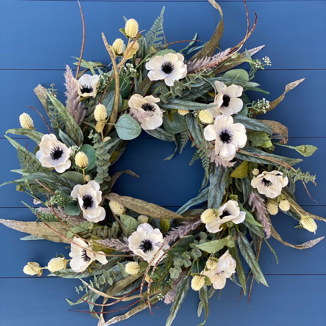 Cream Anemone Flower Wreath, Lavender Pampas, Fall Decor - Etsy