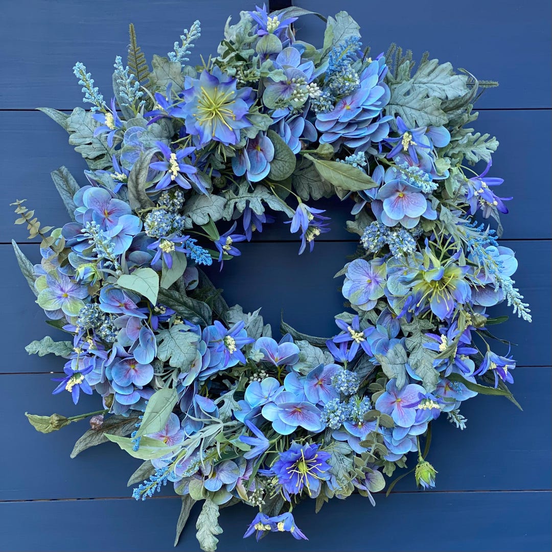 Periwinkle Blue Wreath for Front Door, Gender Reveal Announcement ...