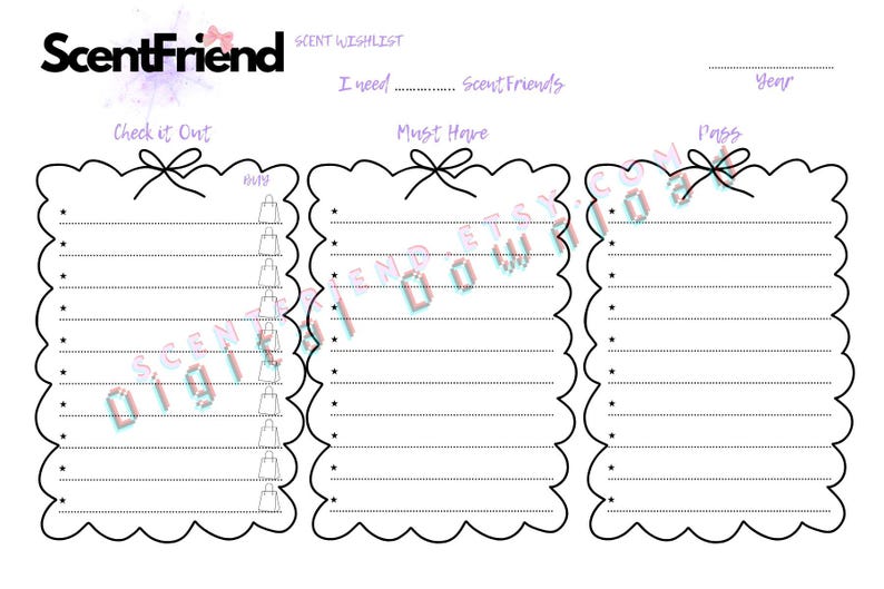 Printable Fragrance Journal Scentcard 4"x6” & *FREE* Wishlist | Digital ...