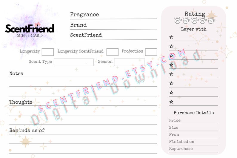 Star Fragrance Journal Printable | 4x6 Body Mist Planner (digital ...