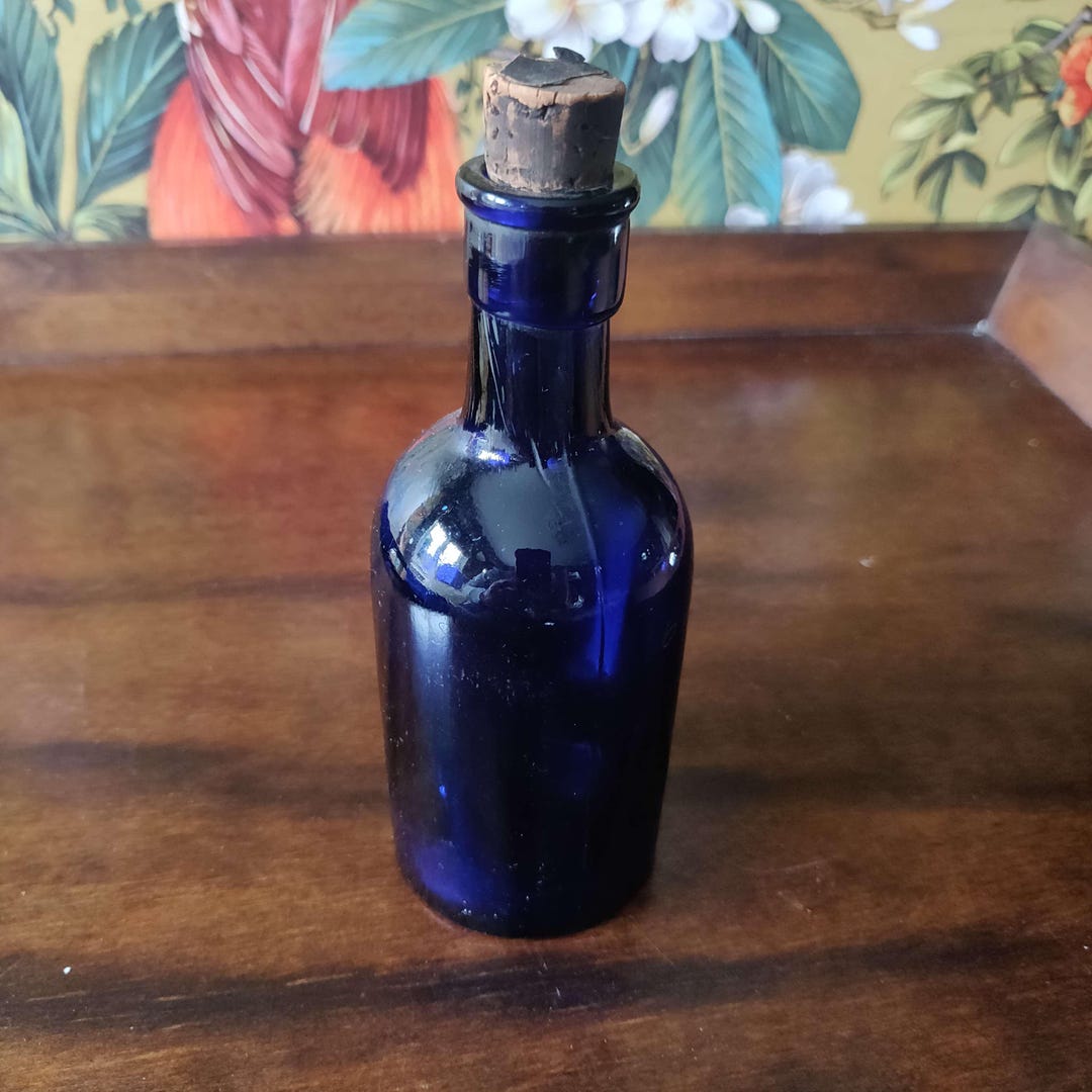 Vintage Small Cobalt Blue Bottle With Original Cork Stopper - Etsy