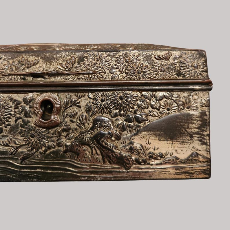 Antique Japanese Antimony Box With Floral & Landscape Motif - Etsy