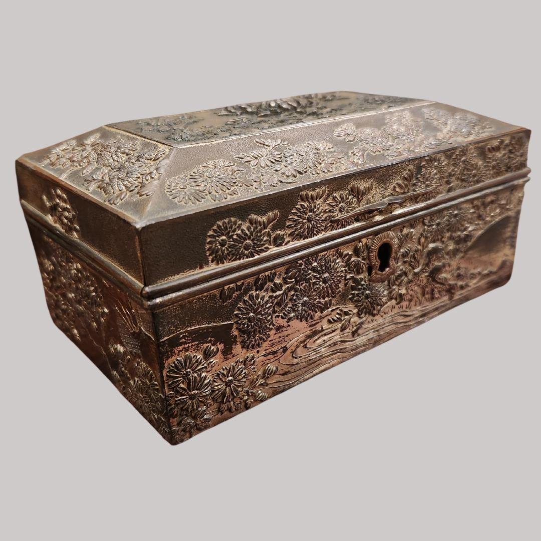 Antique Japanese Antimony Box With Floral & Landscape Motif - Etsy