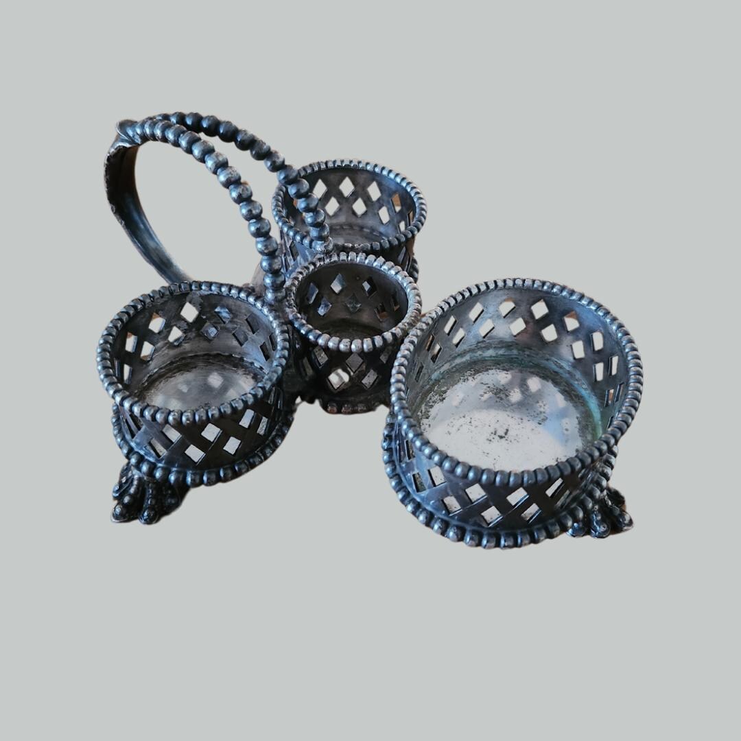Antique Silver Plated Condiment Holder Elegant Early 20th Cen Openwork ...