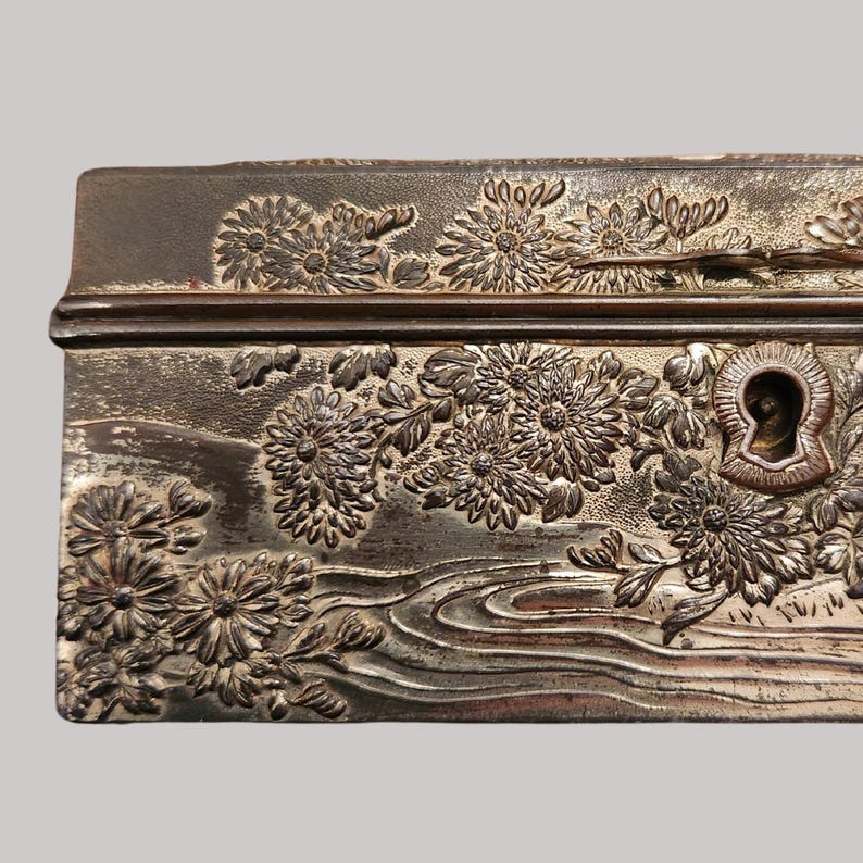Antique Japanese Antimony Box With Floral & Landscape Motif - Etsy