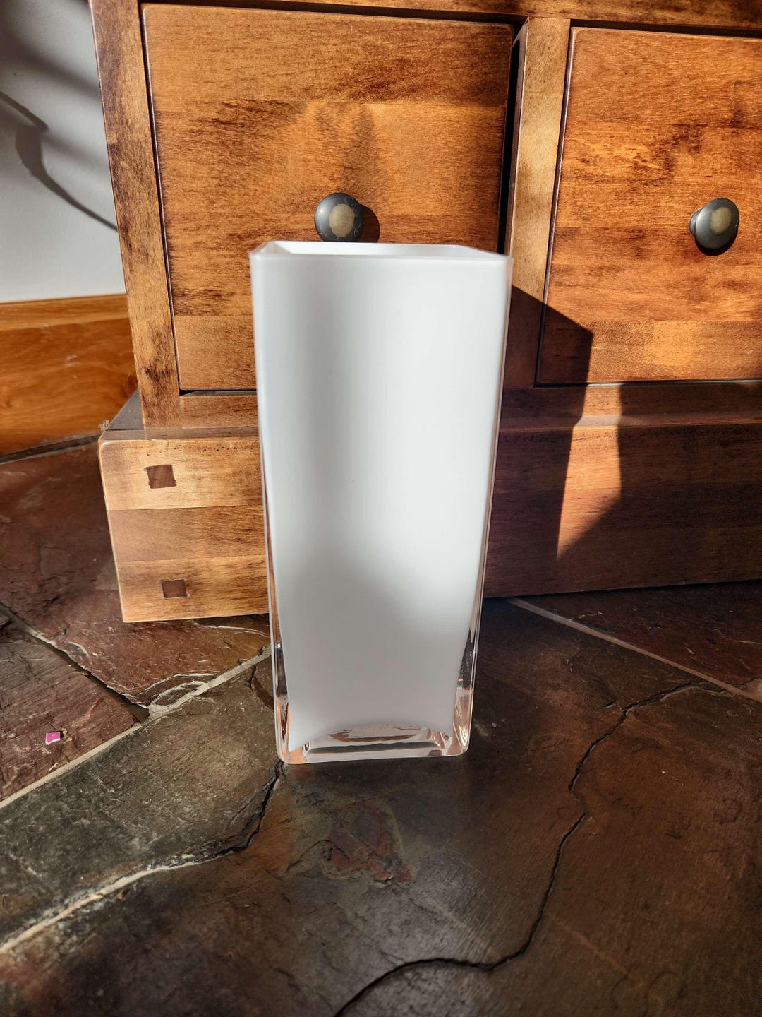 Vintage White Glass Rectangular Vase - Etsy