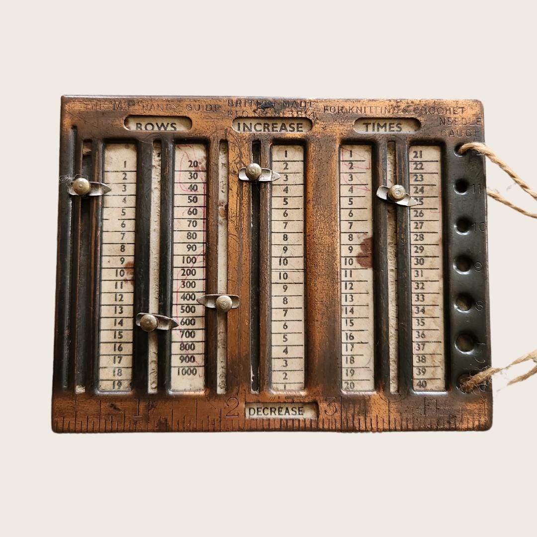 Vintage MP Handy Guide Metal Knitting & Crochet Row Counter Tool Needle ...