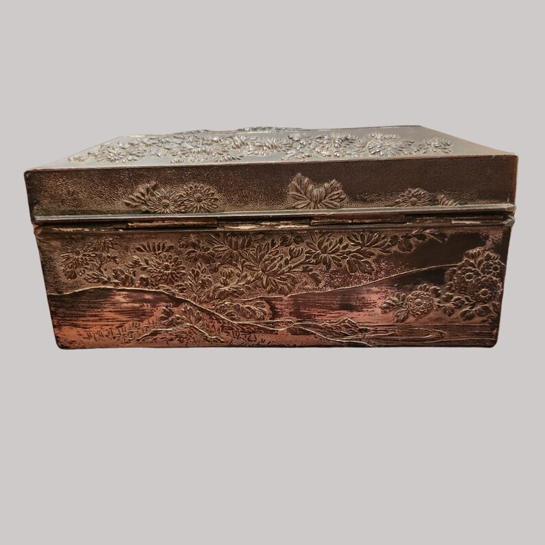 Antique Japanese Antimony Box With Floral & Landscape Motif - Etsy