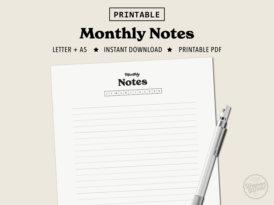 Printable Monthly Notes, Task Tracker, Printable Planner, Daily Planner ...