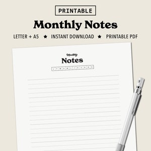 Printable Monthly Notes, Task Tracker, Printable Planner, Daily Planner ...