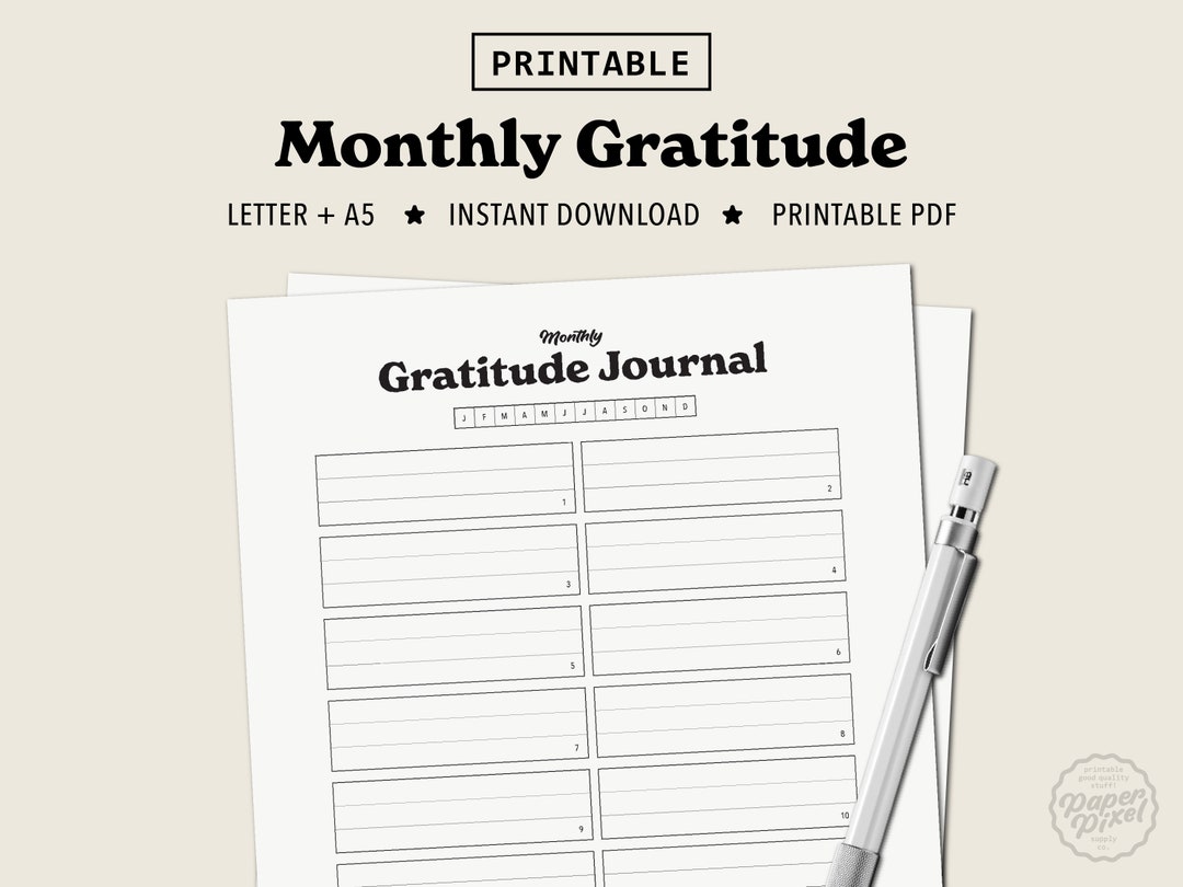 Printable Monthly Gratitude Journal, Mood Journal, Wellness Journal ...