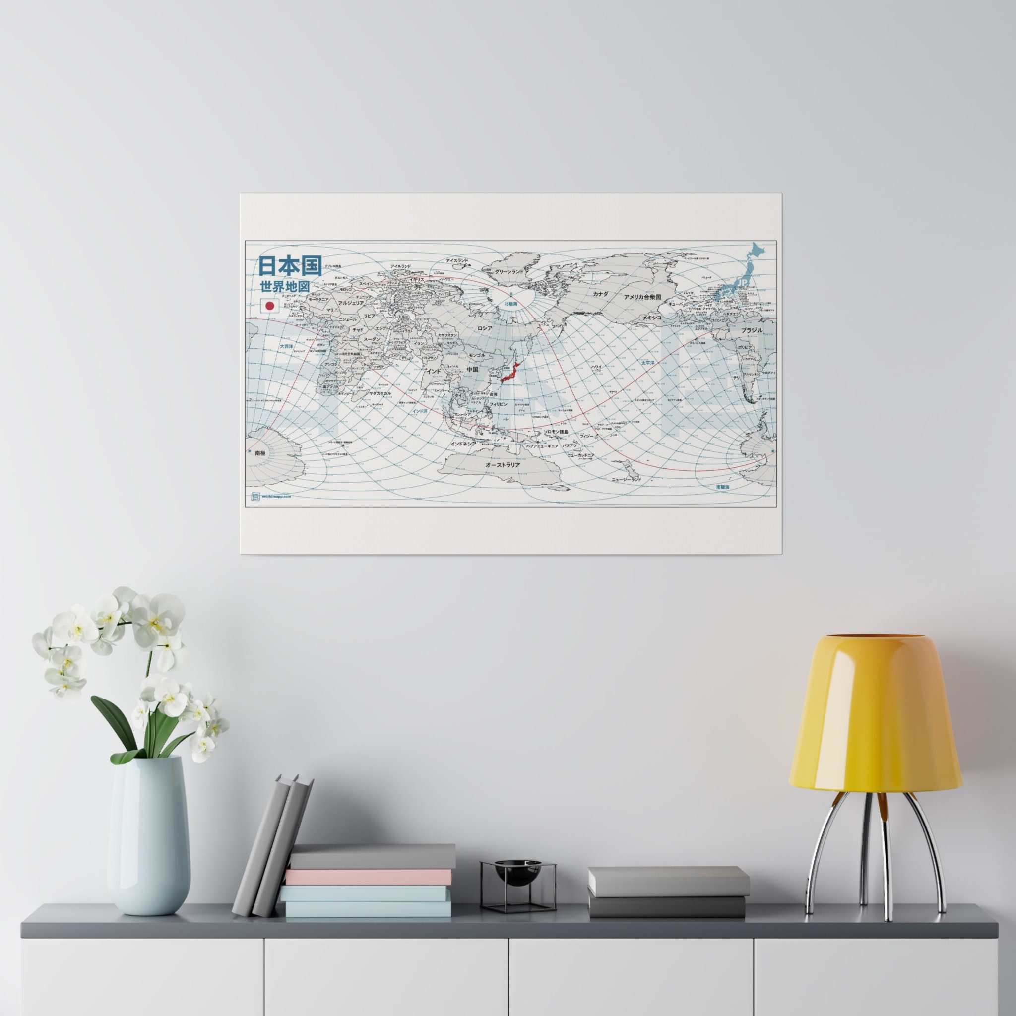 Japan Country Centric World Map in Native Language Educational Matte ...