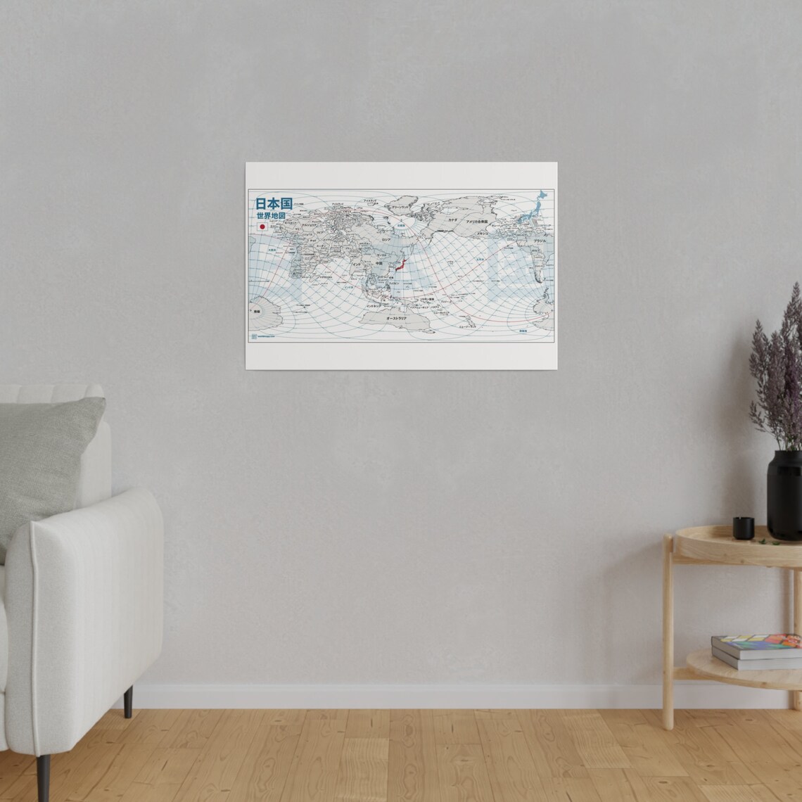 Japan Country Centric World Map in Native Language Educational Matte ...