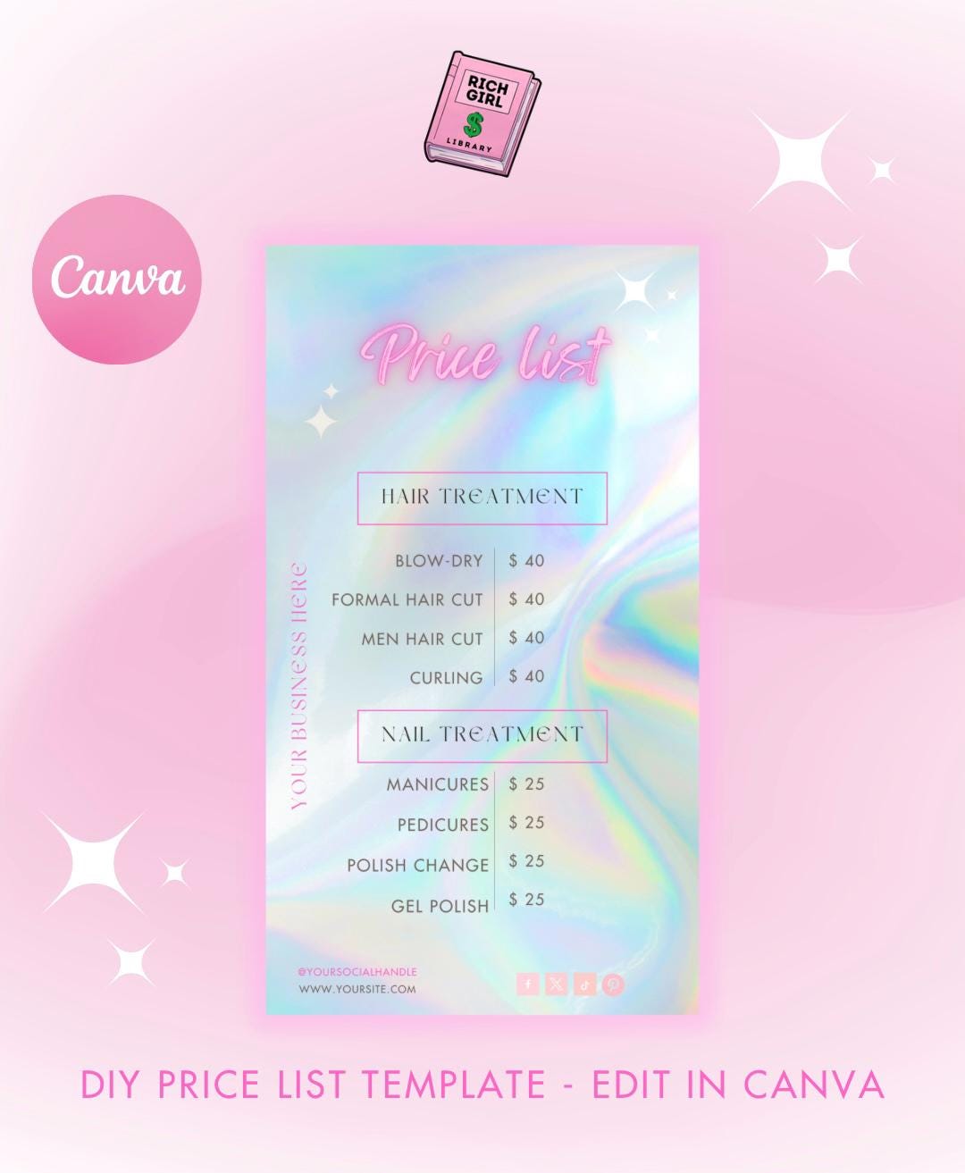 DIY Price List Template, Editable Beauty Salon Pricing Template Design ...