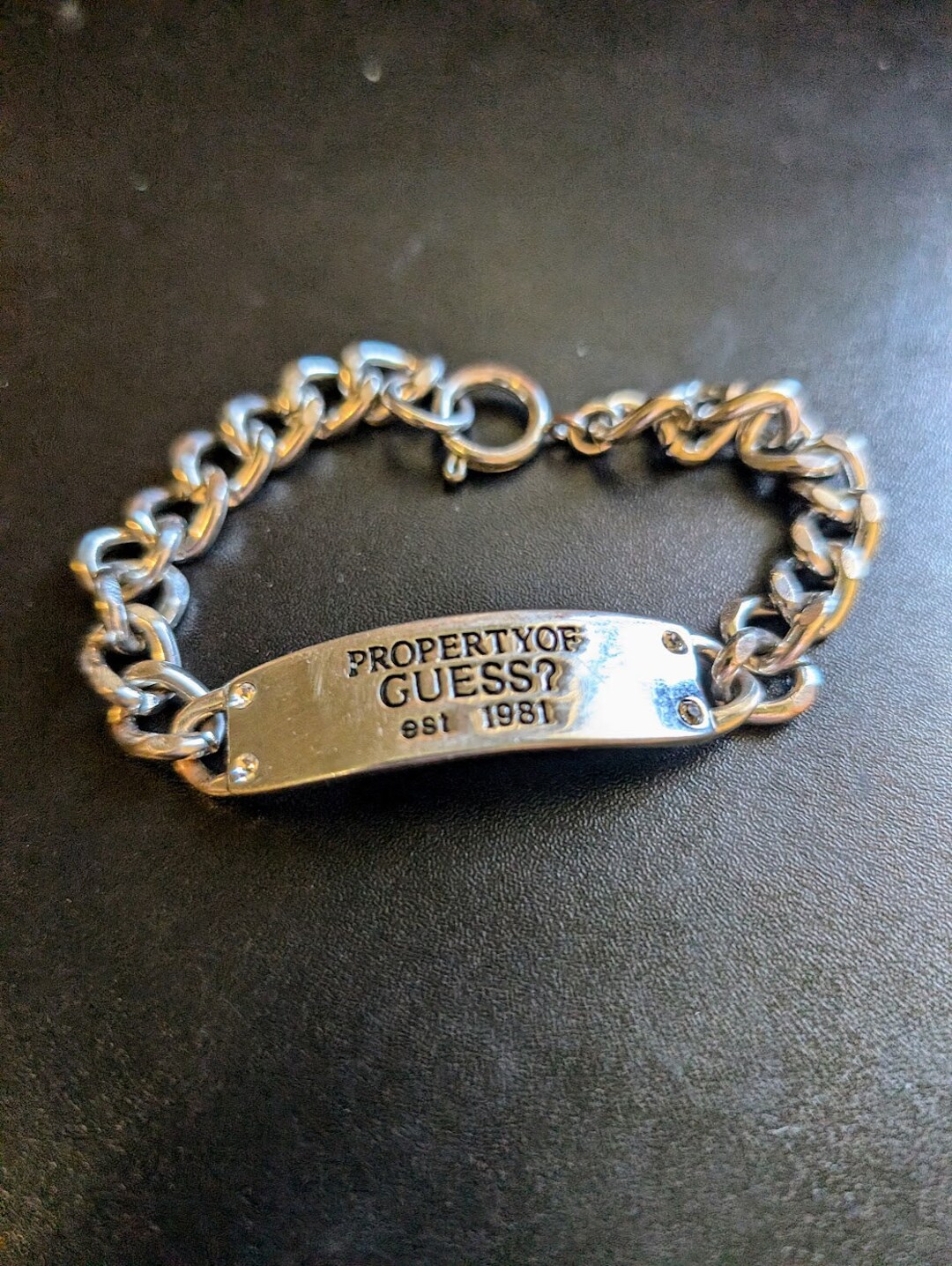 Vintage 1981 GUESS Silver Chain Bracelet - Links - Rhinestones on Band ...