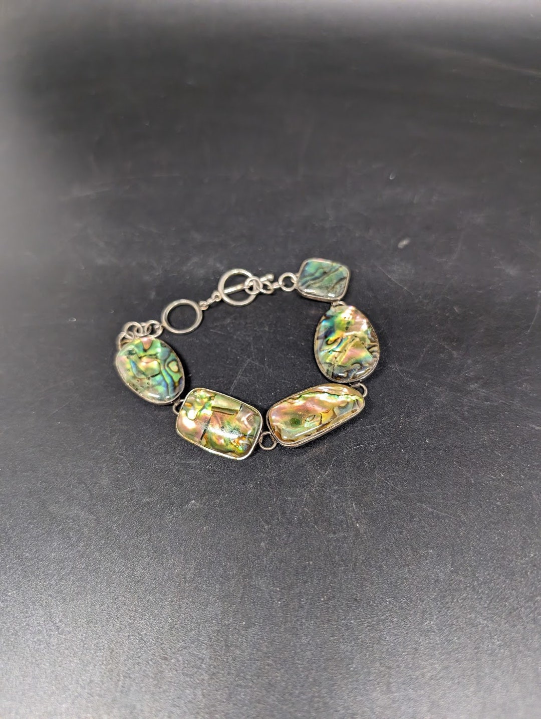 Vintage Sterling Silver Abalone Shell Bracelet Toggle Fastener 7" - Etsy