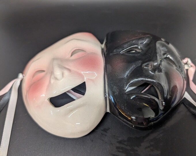 Art Deco Comedy Tragedy Ceramic Masks - Clay Art With Ribbons - Hanging ...