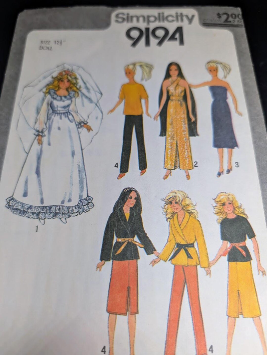 Vintage Simplicity 9194 Doll Size 12 1/2" Pattern - Wedding Dress ...