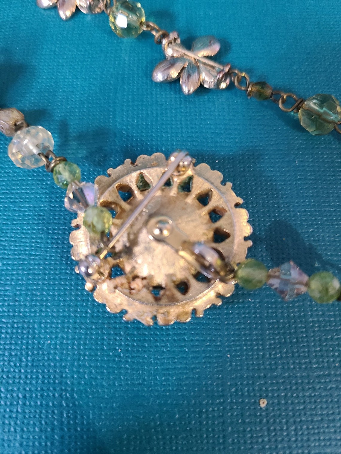 Repurposed Green Brooch with a pearl citrine Swarovski | Etsy