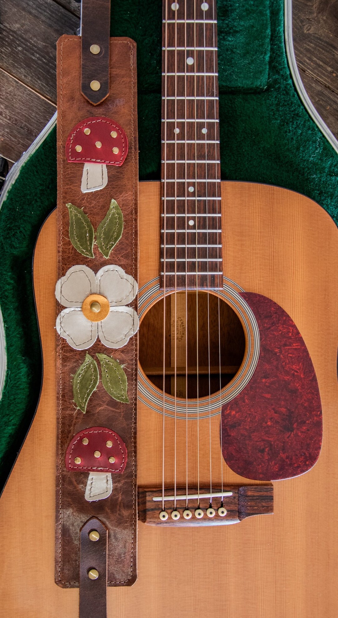 Limited Edition Leather Guitar Strap Handmade Banjo Strap Mushroom Folk ...